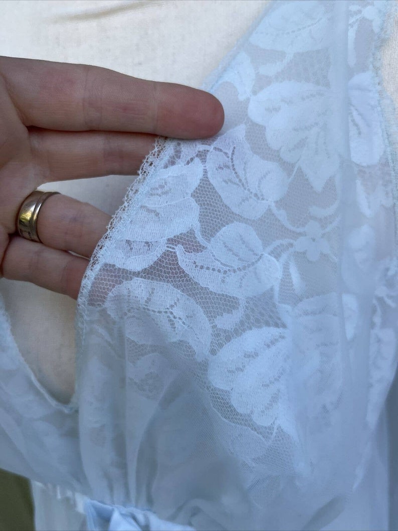 Vintage Vanity Fair Womens Blue Sheer Nylon Lace Long Nightgown Size 38 ...