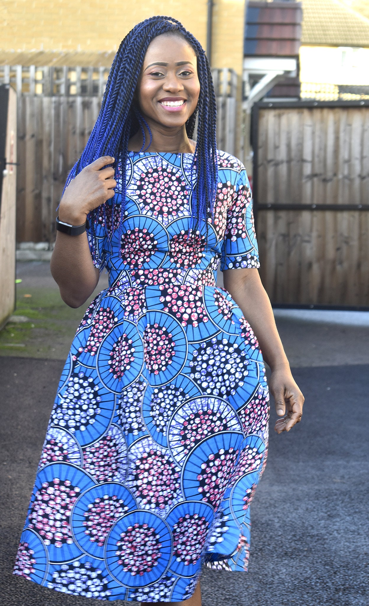 Custom Crystal Embellished Blue Ankara Graphic Printed 3/4 Sleeve A ...