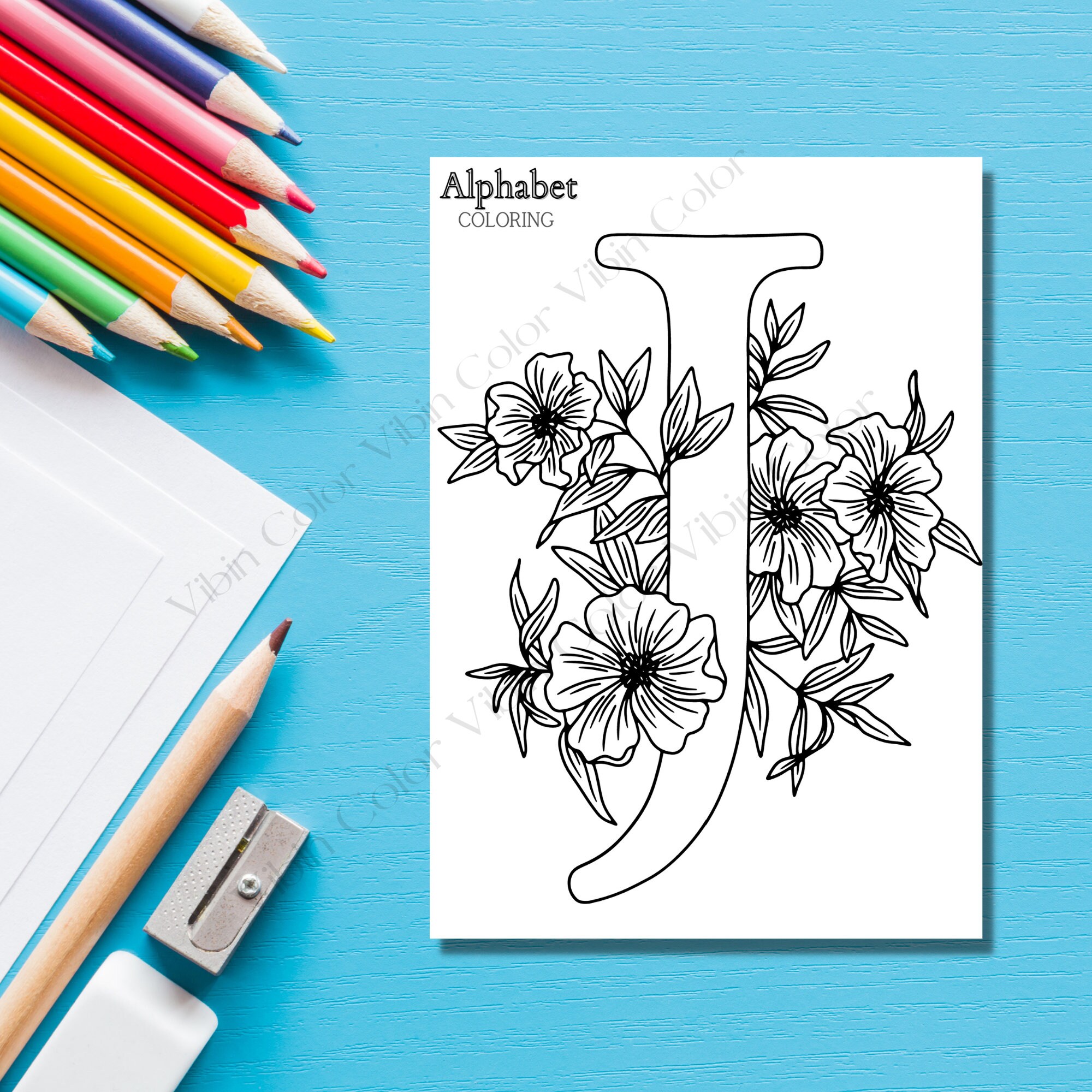Floral Alphabet Coloring Worksheets - Etsy
