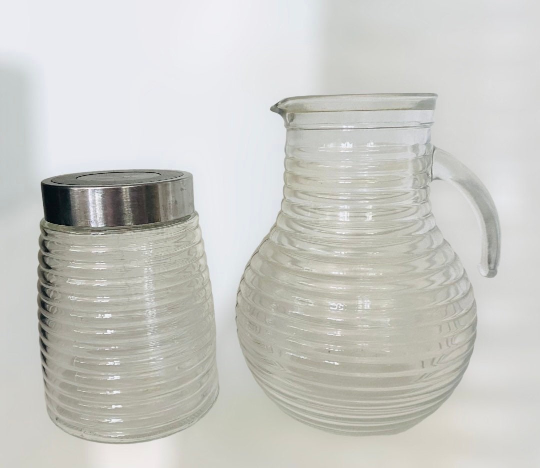 Italian Ribbed Glass Beehive Pitcher or Cannister - Etsy