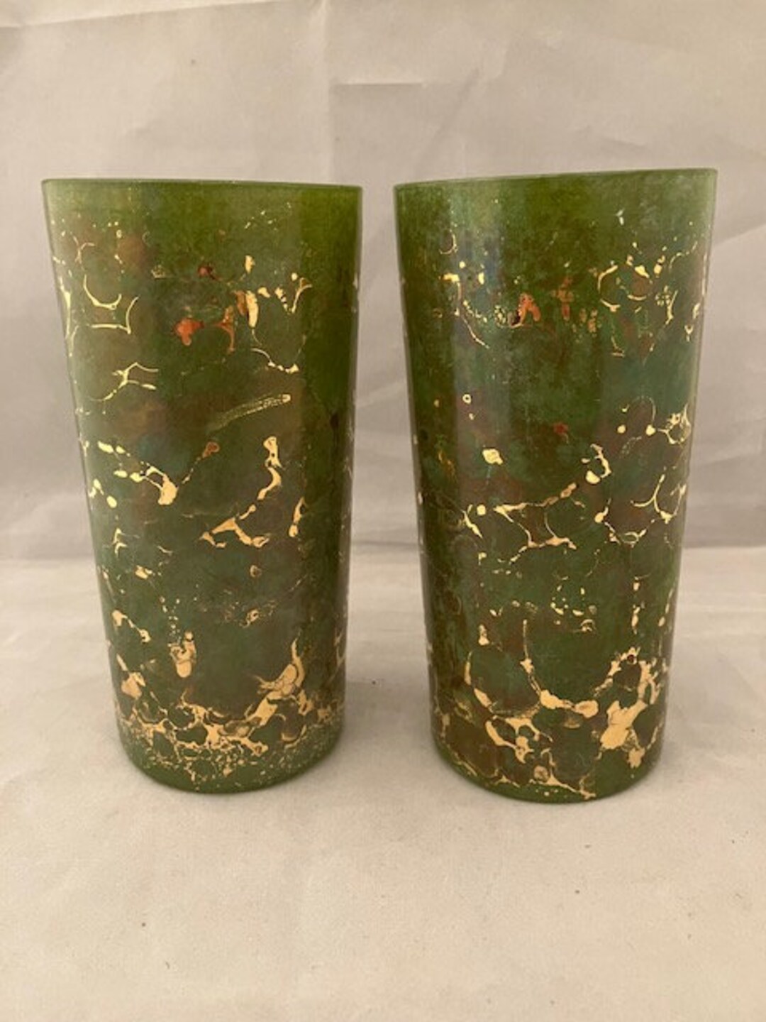 RARE Mid Century Green and Gold Marble Glasses - Etsy