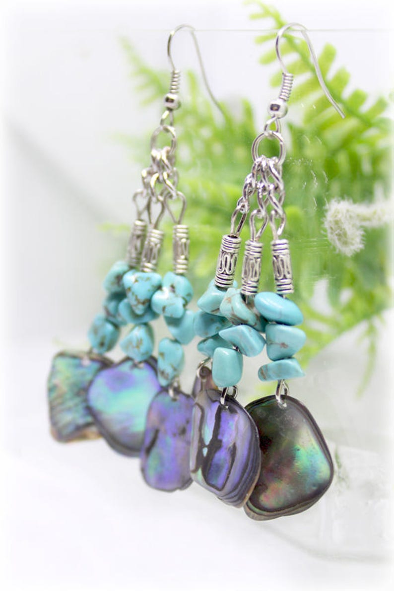 Turquoise Paua Abalone Shell Pendant and Earrings Set French Hook ...