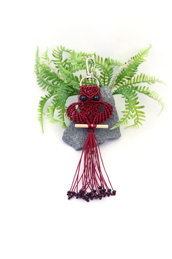 Macrame Owl Key Ring Bolsa Clip Joyería - Etsy España