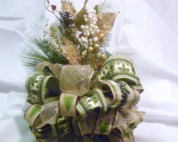 Ribbon Tree Topper, Deer Bow Tree Topper, Christmas Tree Topper, 360 ...