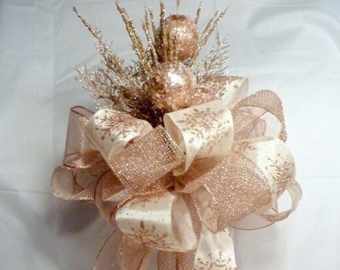 Rose Gold Ribbon Tree Topper - Ribbon Topper - Tree Decorations - Bow ...
