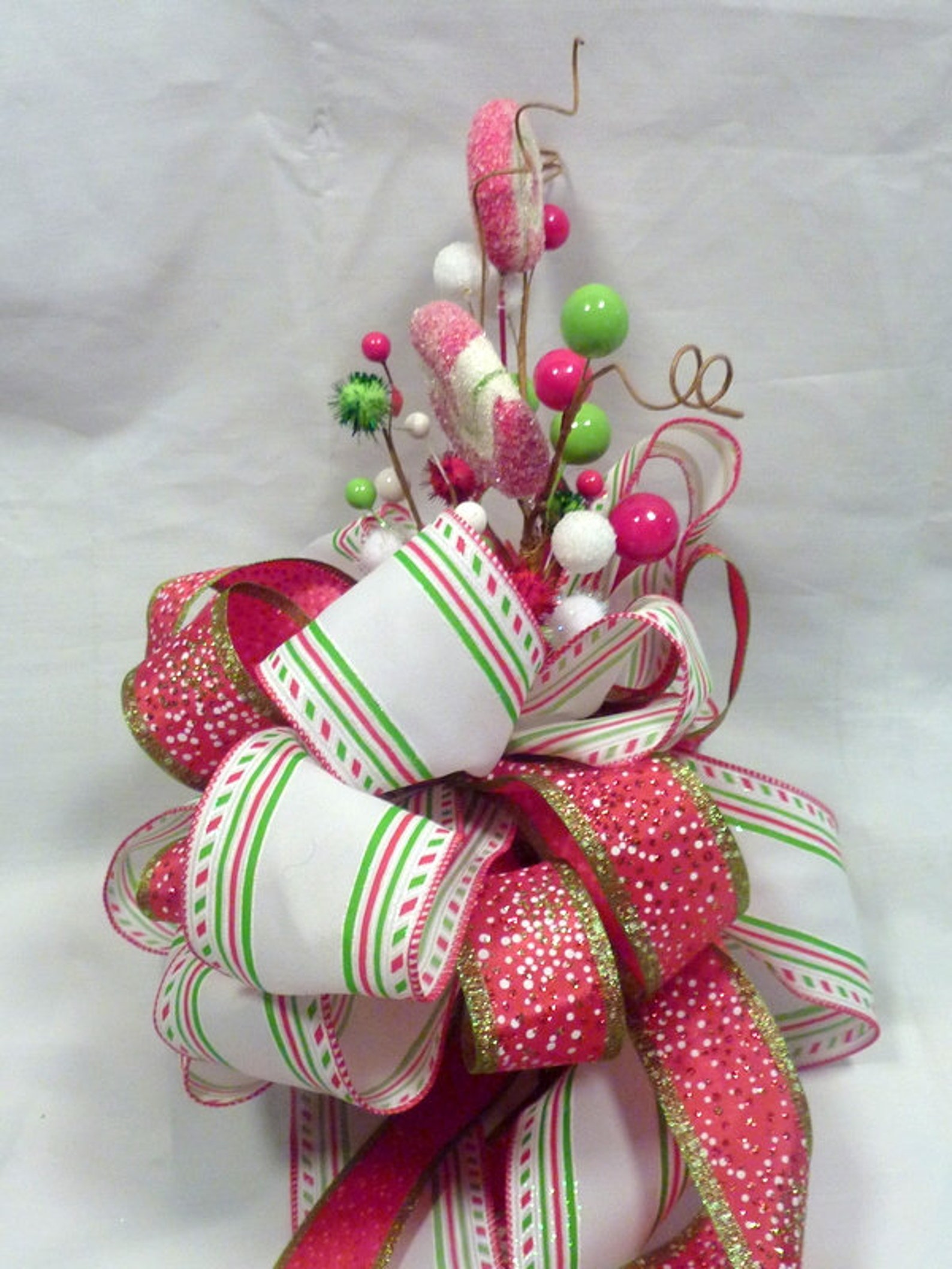 Candy Tree Topper Red and Green Ribbon Tree Topper Bow Tree | Etsy