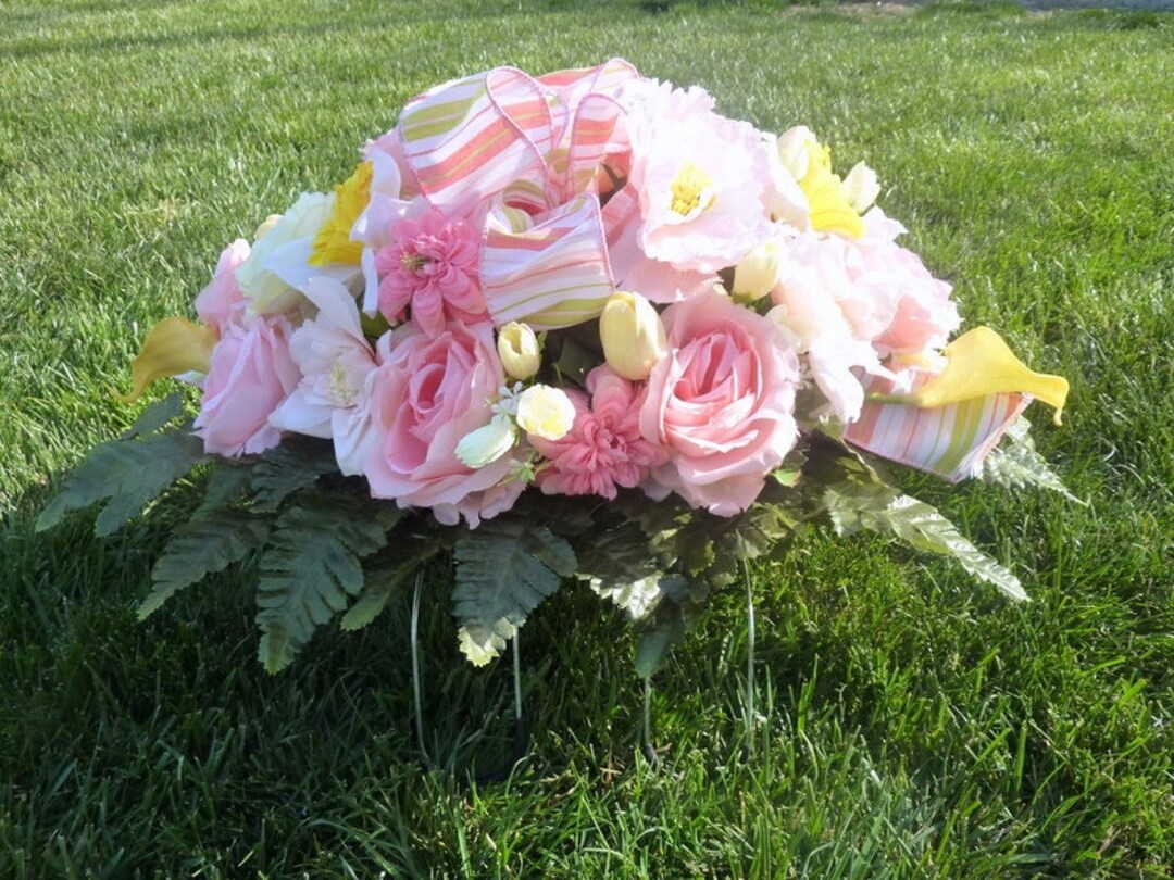Pastel Headstone Spray, Cemetery Flowers, Memorial Spray - Etsy