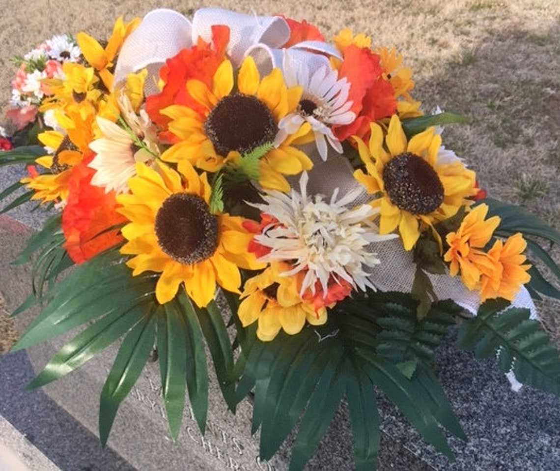 Sunflower Headstone Spray Cemetery Flowers Memorial Flowers | Etsy