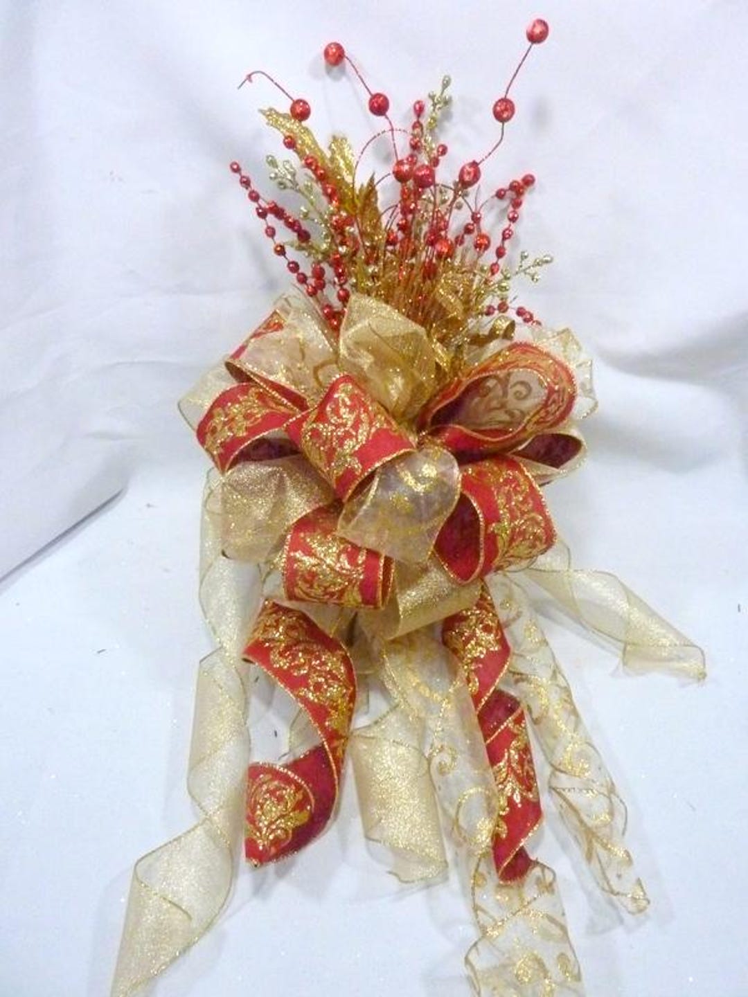Red and Gold Ribbon Tree Topper, Bow Tree Topper - Etsy