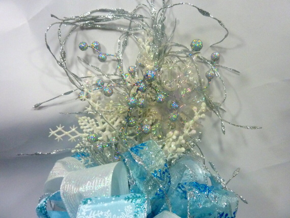 Ribbon Tree Topper Blue and Silver Tree Topper Bow Tree - Etsy