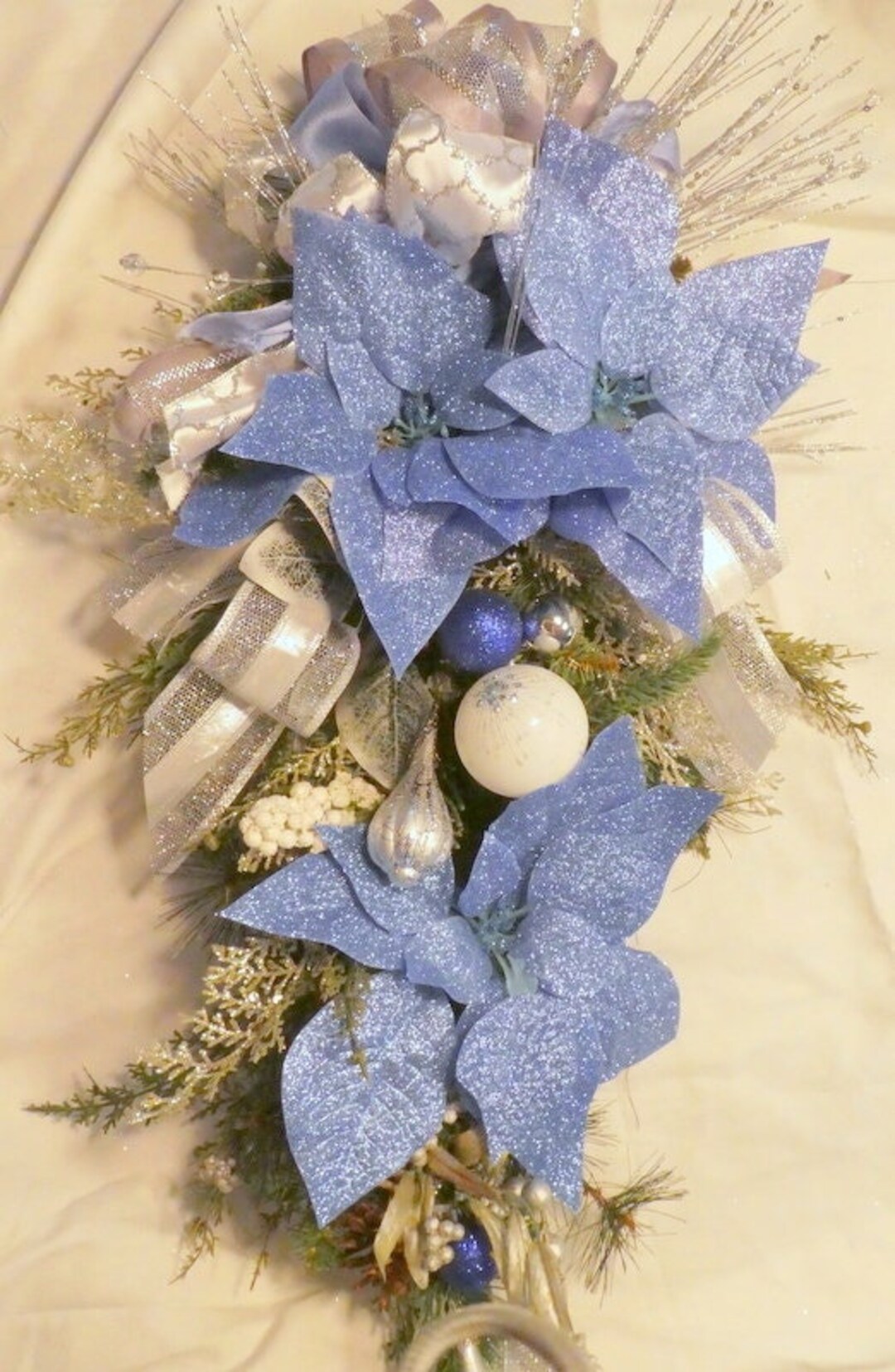 Blue Christmas Door Swag, Holiday Door Decorations - Etsy