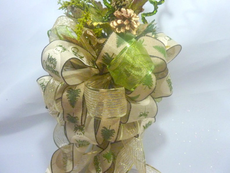 Green and Gold Ribbon Tree Topper Bow Christmas Tree Topper - Etsy