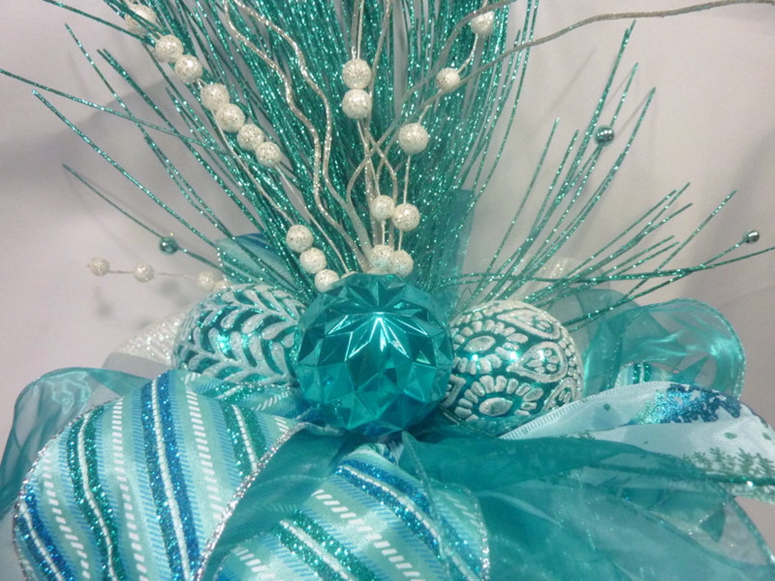 Ribbon Tree Topper Blue Green and White Tree Topper Bow Tree - Etsy