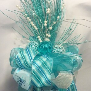 Ribbon Tree Topper, Blue Green and White Tree Topper, Bow Tree Topper ...