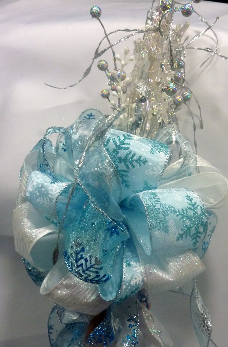 Ribbon Tree Topper Blue and Silver Tree Topper Bow Tree - Etsy