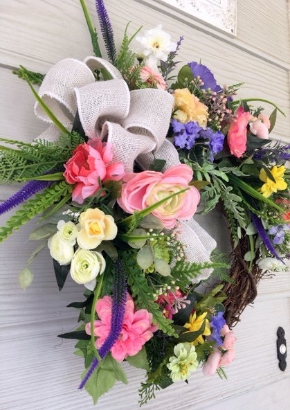 Spring Wreath Summer wreaths. Farmhouse wreaths Pastel | Etsy