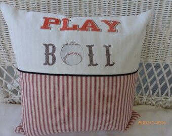Baseball Pillow Cover 100% Cotton Front, Cotton or Burlap Back Vintage ...
