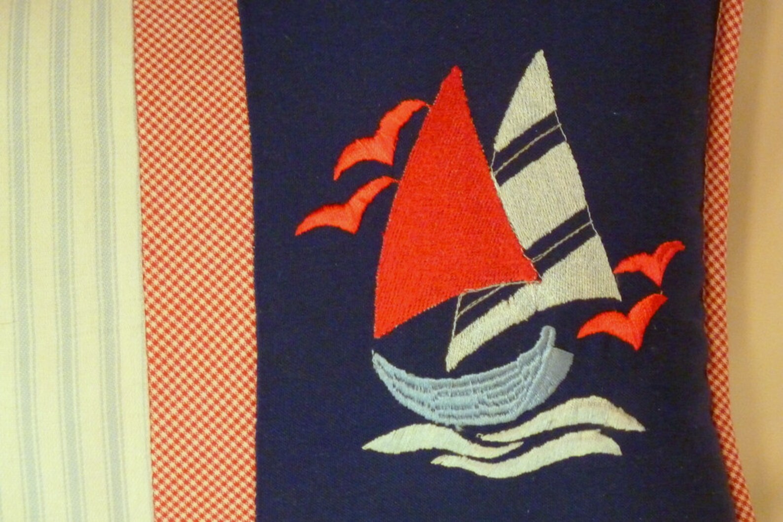 Sail Boat Pillow Nautical Pillow Embroidered Pillow | Etsy