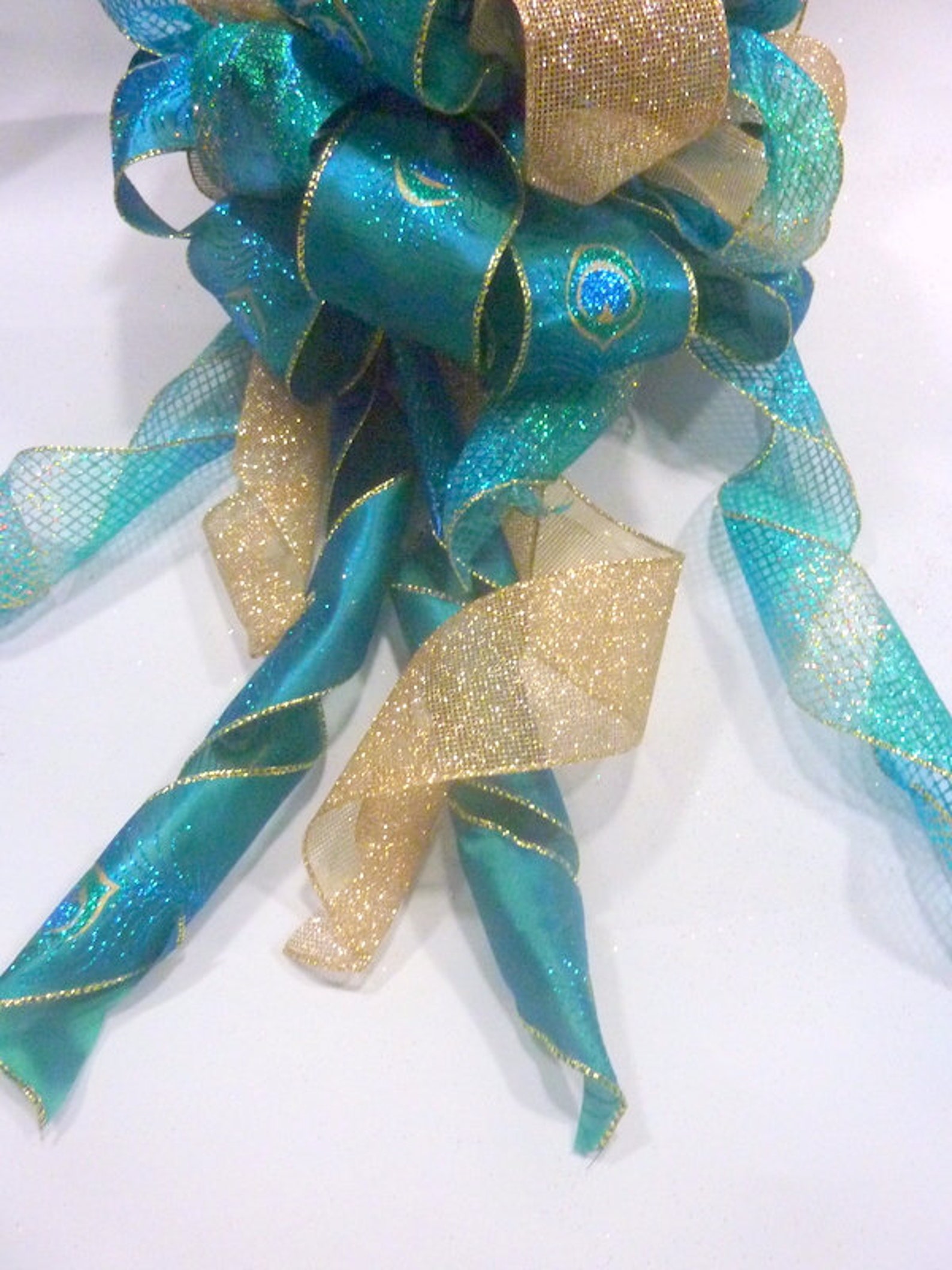 Peacock Ribbon Topper Bow Tree Topper - Etsy