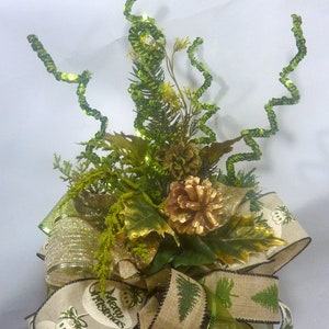 Green and Gold Ribbon Tree Topper, Bow Christmas Tree Topper - Etsy