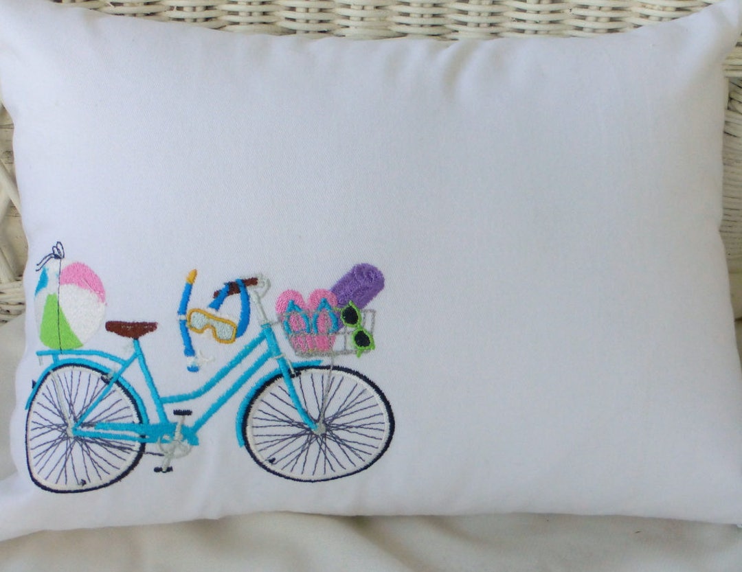 Summer Bike Pillow Covers, Embroidered Bicycle Pillow - Etsy