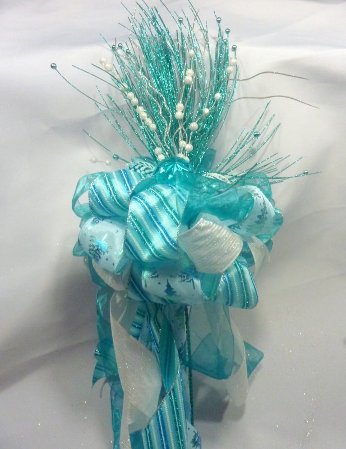 Ribbon Tree Topper Blue Green and White Tree Topper Bow Tree - Etsy