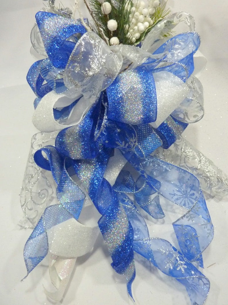 Blue and Silver Tree Topper Bow Tree Topper - Etsy