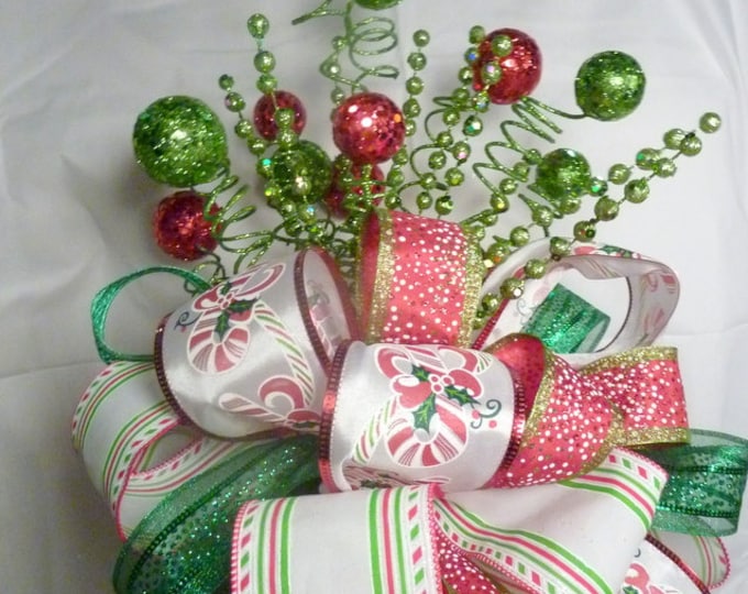 Red and Green Tree Topper - Bow Tree Topper - Christmas Tree Topper ...