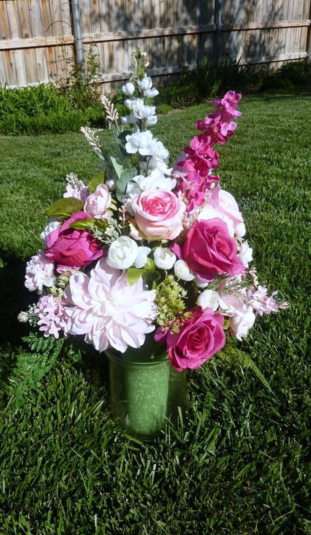 Fuchsia, Pink and White, Upright Cemetery Spray - Etsy