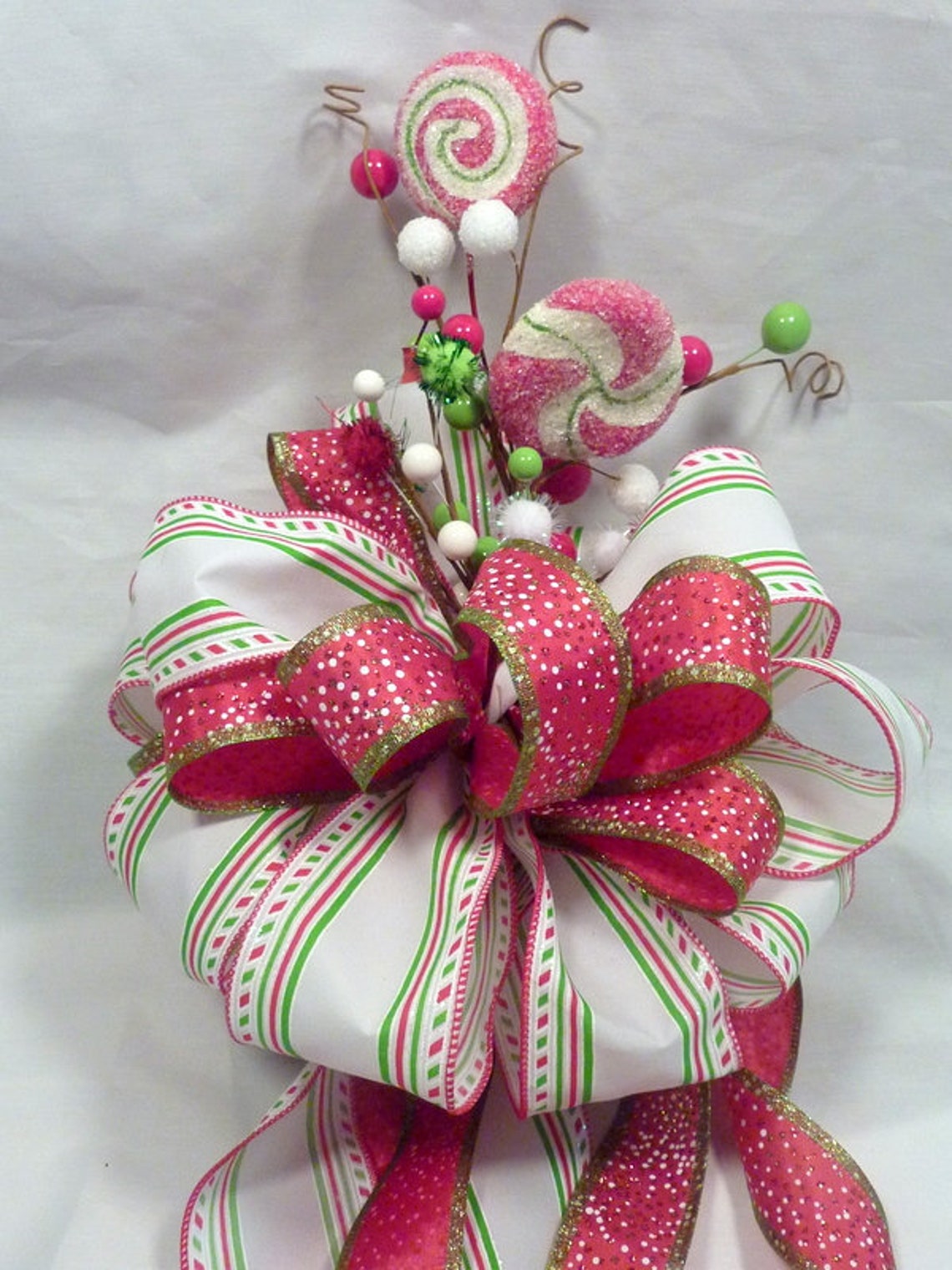 Candy Tree Topper Red and Green Ribbon Tree Topper Bow Tree | Etsy