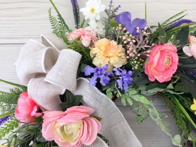 Spring Wreath Summer wreaths. Farmhouse wreaths Pastel | Etsy