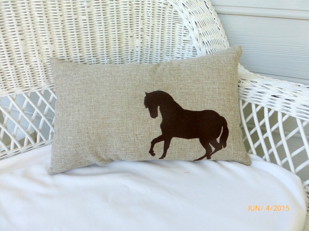 Burlap Horse Pillow - Embroidered Horse Pillow - Animal Pillow ...