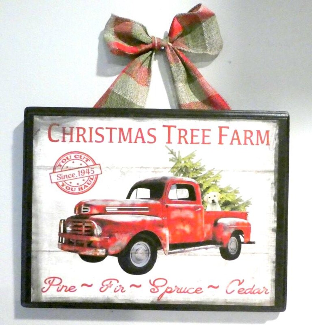 Vintage Red Truck Christmas Tree Farm Sign: Farmhouse Christmas Decor ...