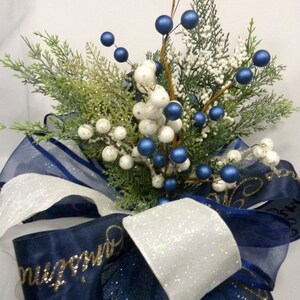 Ribbon Tree Topper in Navy and White, Large Bow Tree Topper - Etsy