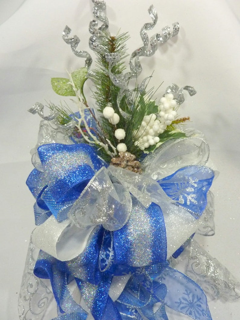 Blue and Silver Tree Topper Bow Tree Topper - Etsy
