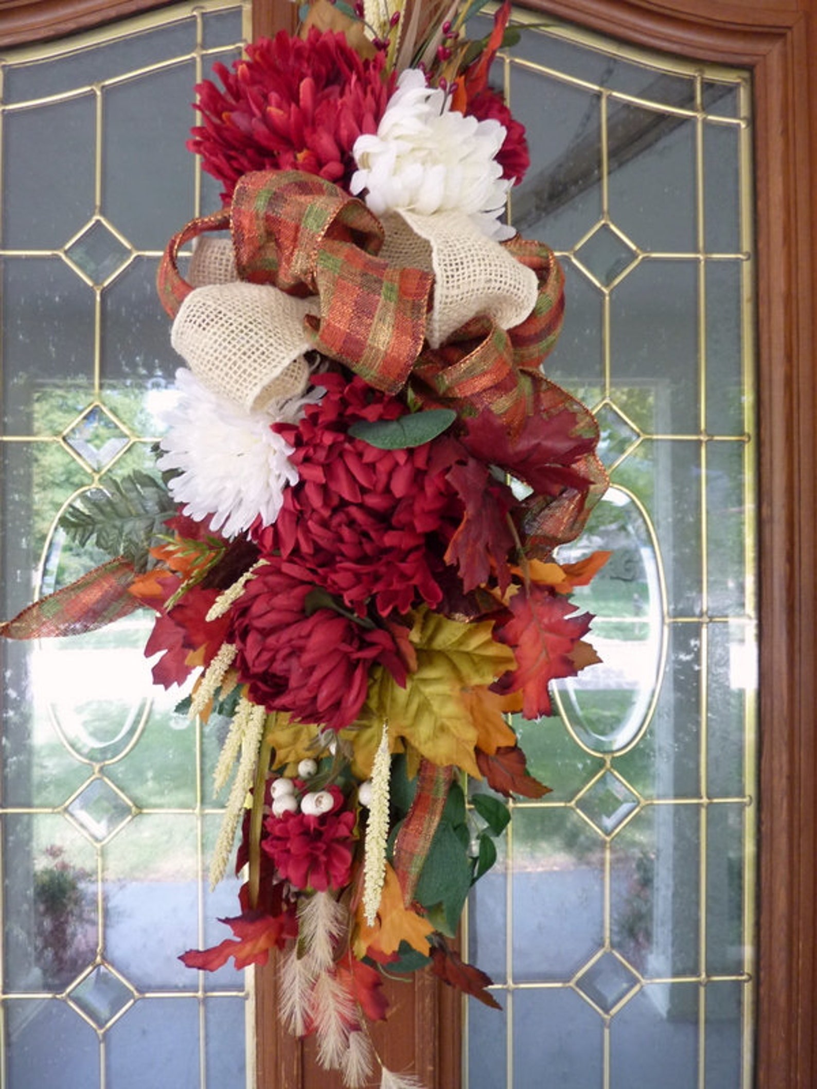 Door Swags for Fall Burgundy Door Swag | Etsy