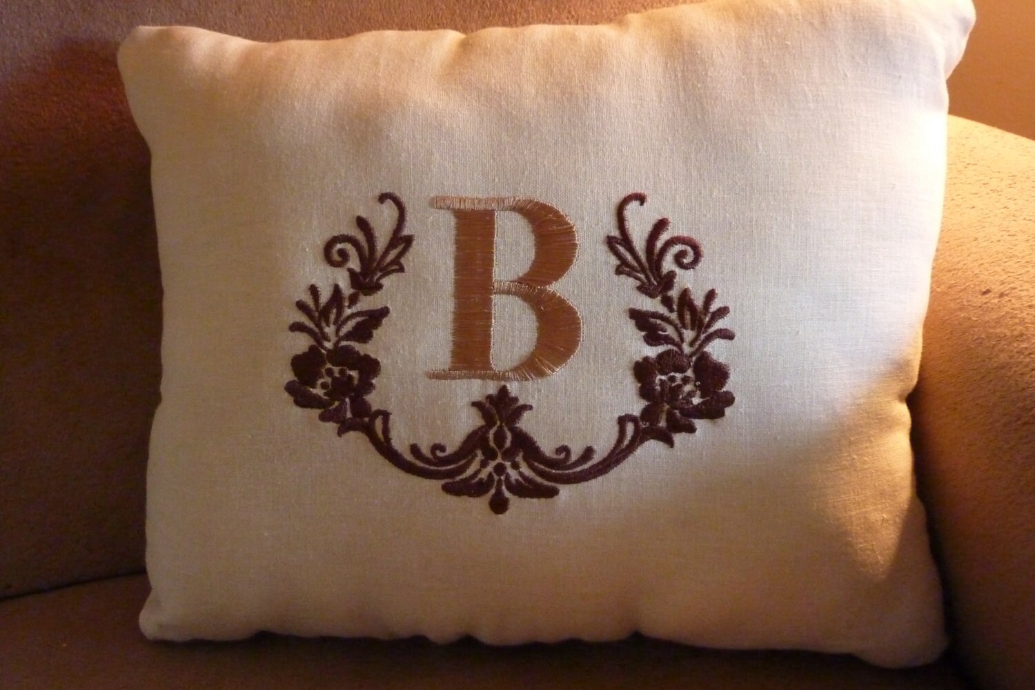 Monogram Pillow Cover Decorative Embroidered Pillow Natural | Etsy
