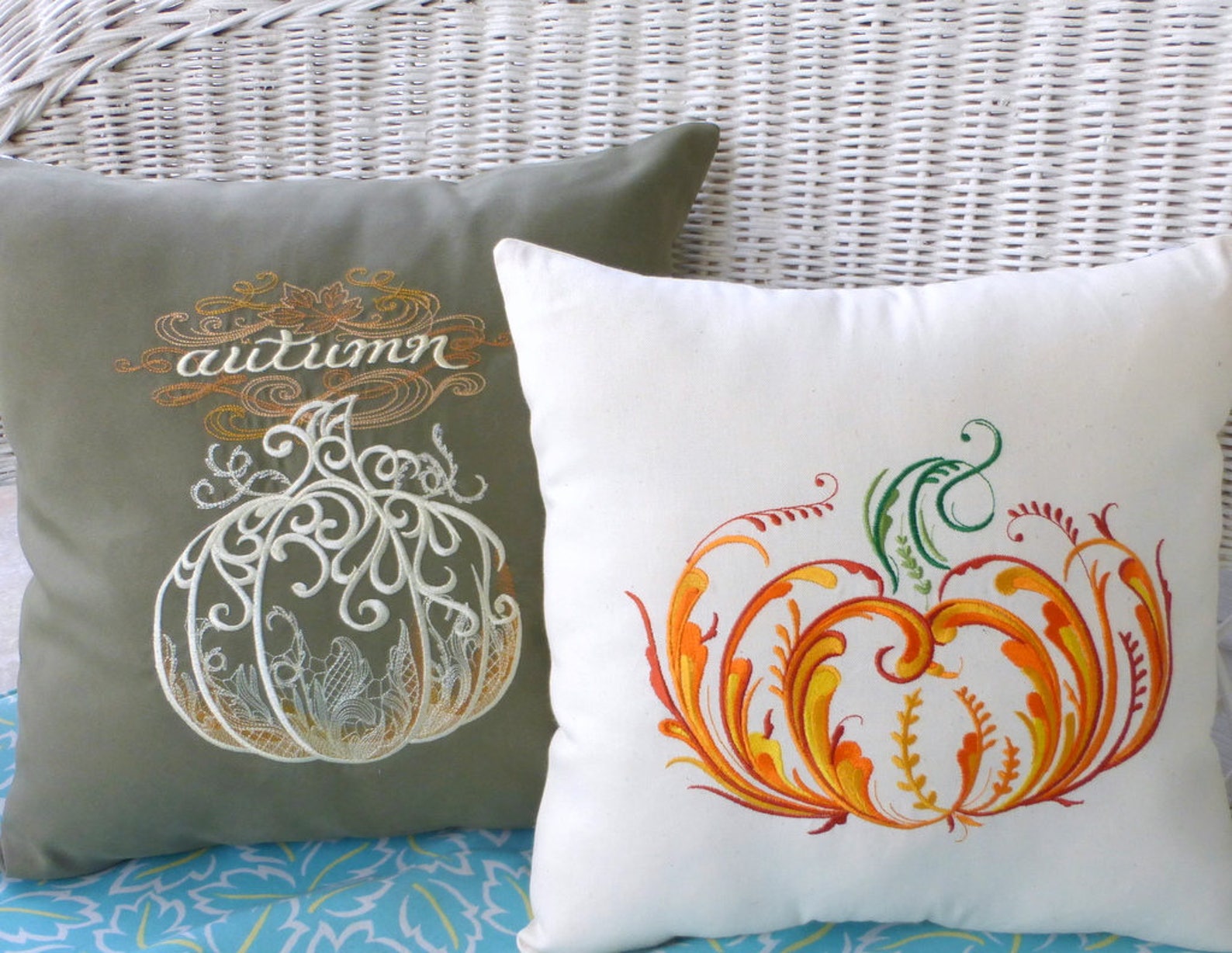Autumn Pillow Cover Embroidered Pumpkin Pillow Cover - Etsy