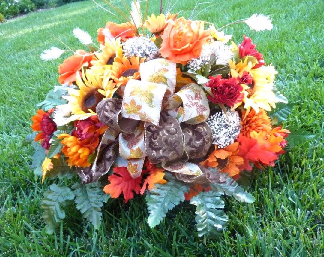 Fall Cemetery Flowers for Headstone, Autumn Sunflower & Mum Memorial ...