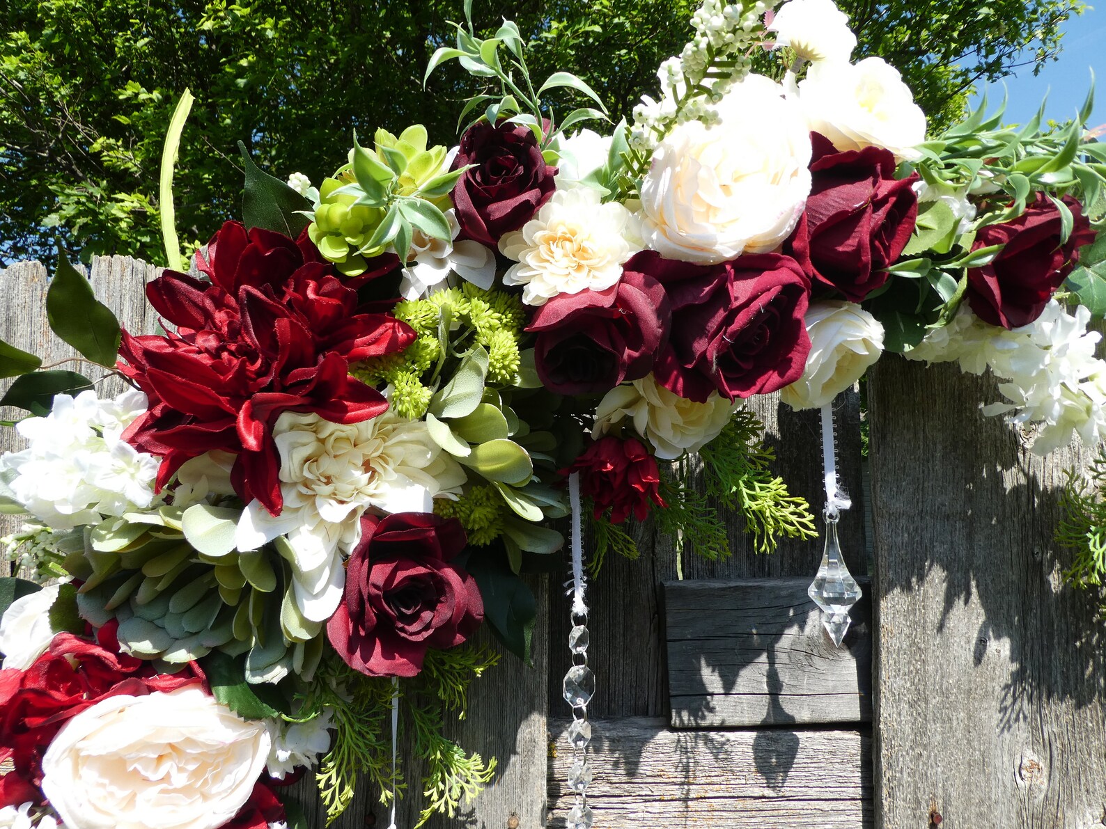 Wedding Arch Corner Swags, Burgundy & Ivory With Succulents, Set of 2 ...