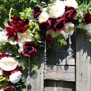 Wedding Arch Corner Swags, Burgundy & Ivory With Succulents, Set of 2 ...