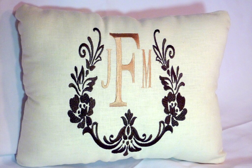 Monogram Pillow Cover Decorative Embroidered Pillow Natural | Etsy