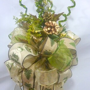 Green and Gold Ribbon Tree Topper, Bow Christmas Tree Topper - Etsy