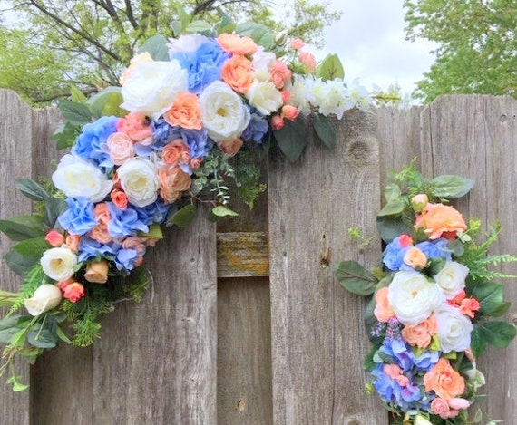 corner swag and side piece for wedding arch blue hydrangea & eucalyptus ...