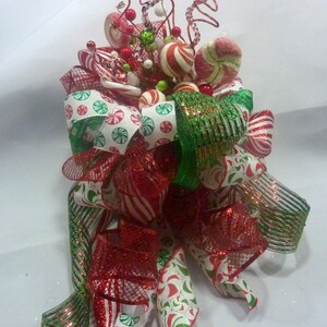 Ribbon Tree Topper, Red and Green Bow Tree Topper With Candy Accents - Etsy