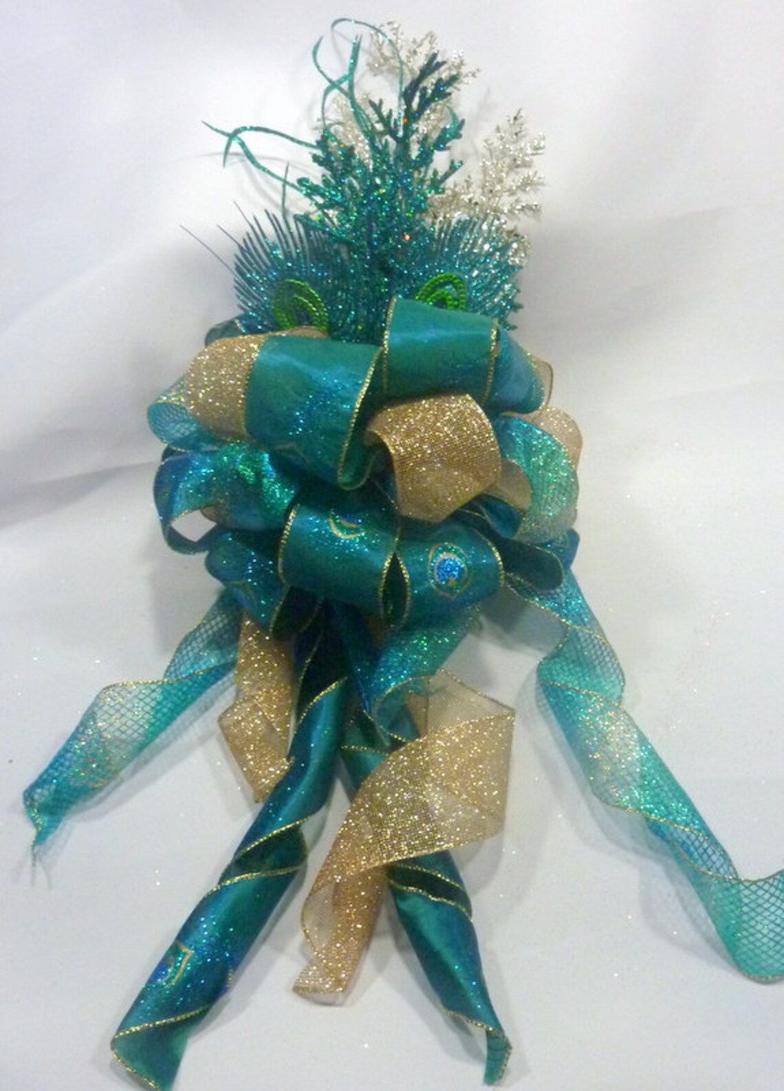 Peacock Ribbon Topper Bow Tree Topper - Etsy