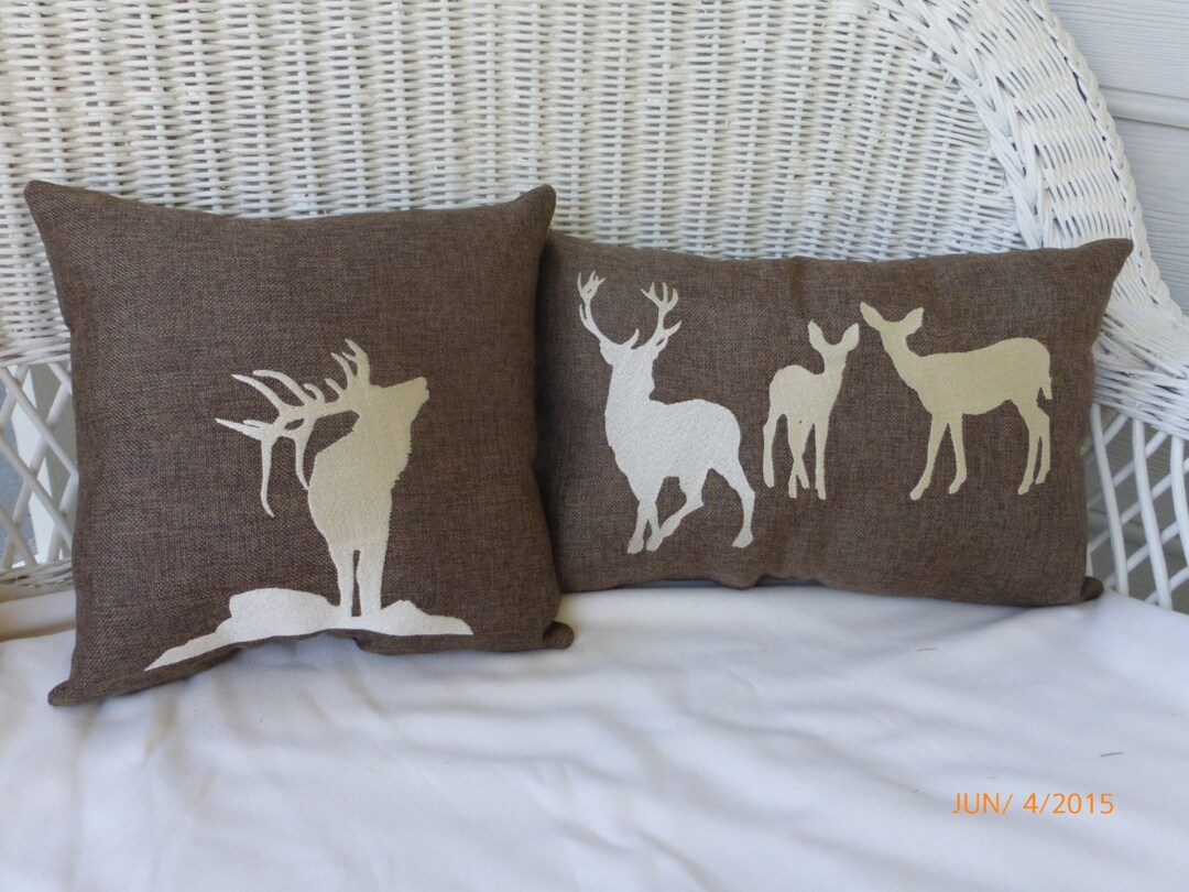 Embroidered Deer Pillows, Burlap Pillow Covers - Etsy