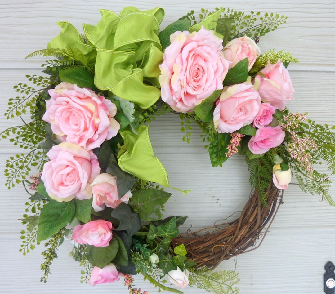 Rose Wreath, Elegant Pink Roses Wedding Wreath - Etsy