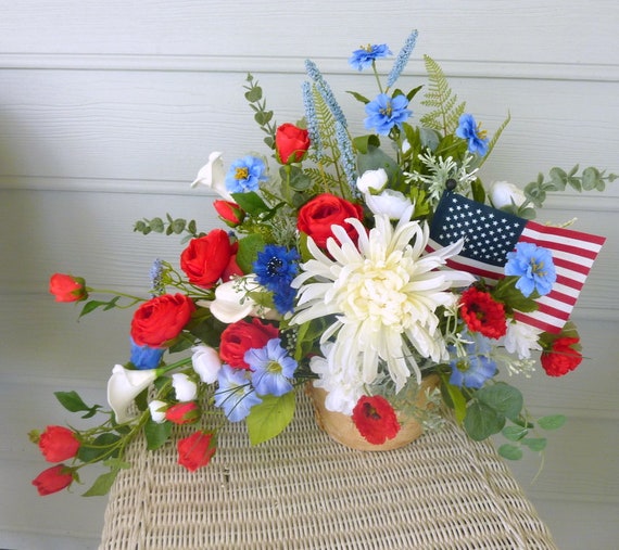 Patriotic Centerpiece Red White and Blue Floral Arrangement - Etsy