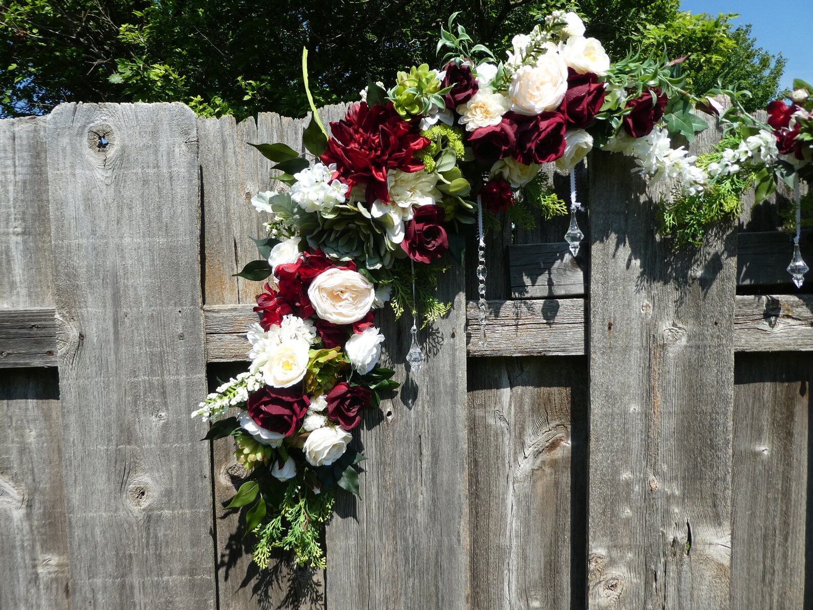 Wedding Arch Corner Swags, Burgundy & Ivory With Succulents, Set of 2 ...